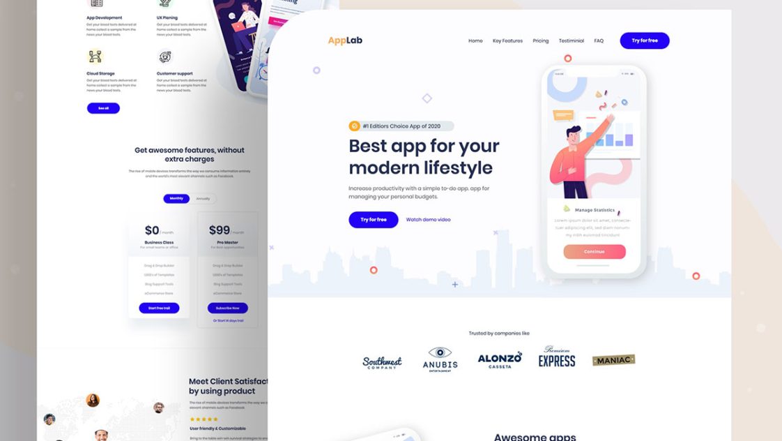 Free Mobile App Landing Page Template PSD - Free Adobe Xd File