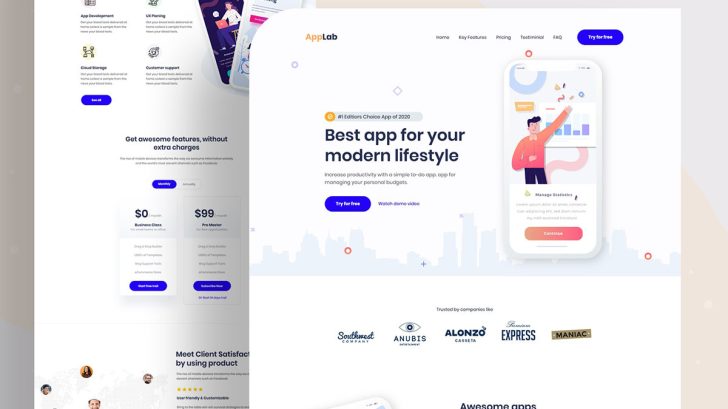 Free Mobile App Landing Page Template PSD - Free Adobe Xd File