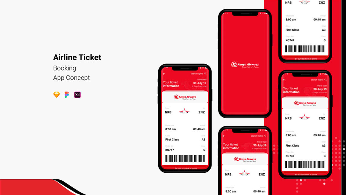 Free Adobe XD Airline Ticket Booking App Template - Xd File