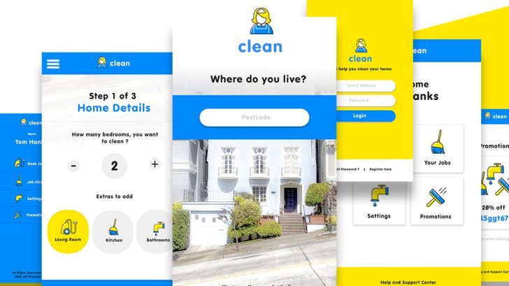 Free Cleaning Services App UI Design XD Template - Xd File Templates