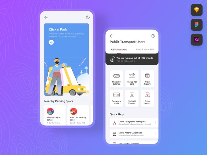 Free Parking Spot Finder App XD, Figma, Sketch Templates Template - Xd File