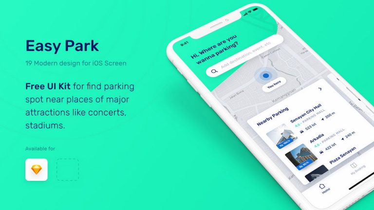 Free Easy Vehicle Park App UI Kit Sketch Template - Xd File