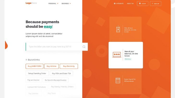 Free Fintech Finance/Payment Landing Page Sketch Template - Xd File