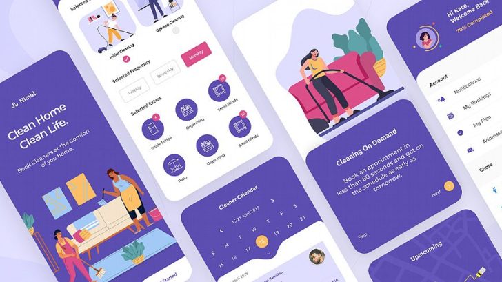 Free Cleaning Services App UI Design XD Template - Xd File Templates