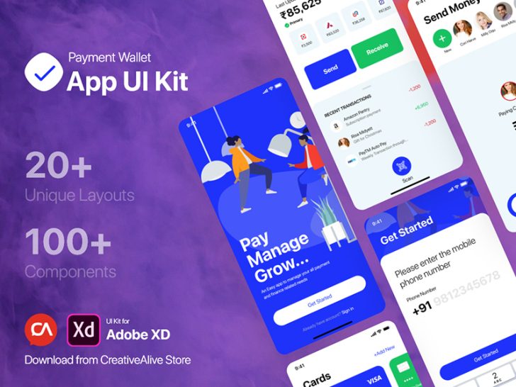 Free Payment Wallet App Xd UI Kit - Xd File