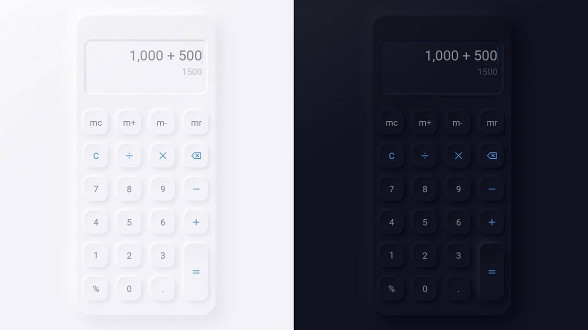 Free Neumorphic XD Calculator UI Kits - Xd File
