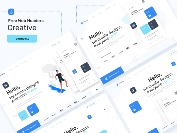 FreeCreative Website Headers Set - Xd File