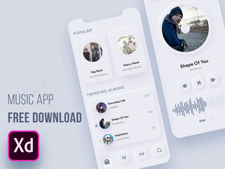Free Music Player XD App Design Template Template file - Free Xd File