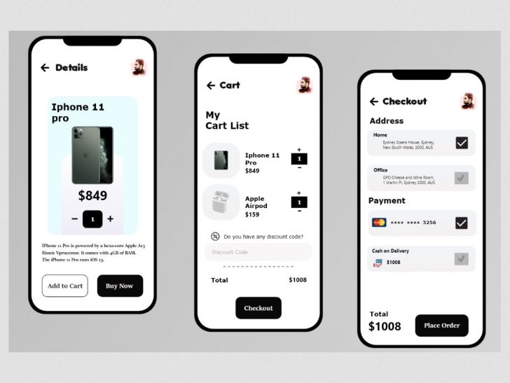 Free Shopping Checkout Flow UI Screen XD - Xd File