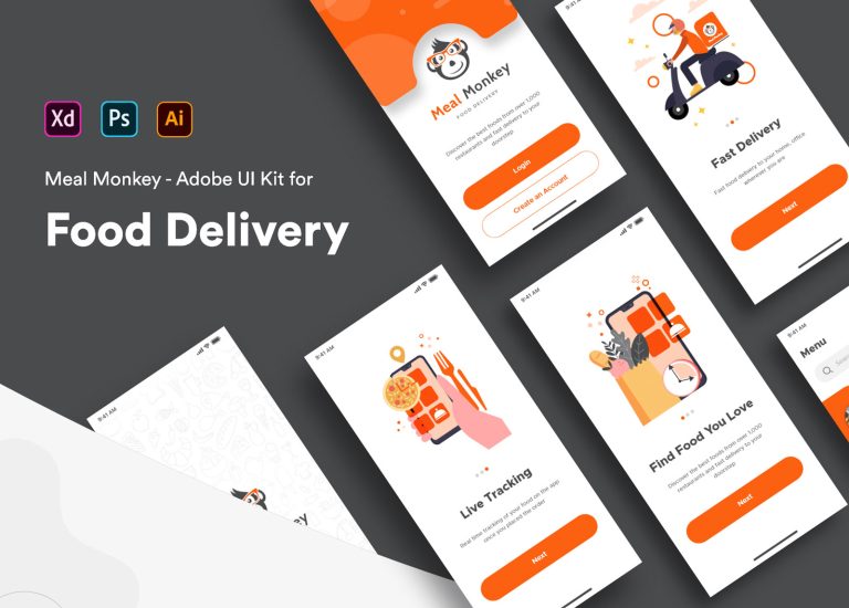 Free Food Delivery iOS App UI XD Template Templates - Xd File