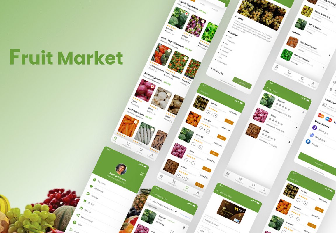 Fruits and Vegetable Market Free UI Kit for XD Templates - Xd File