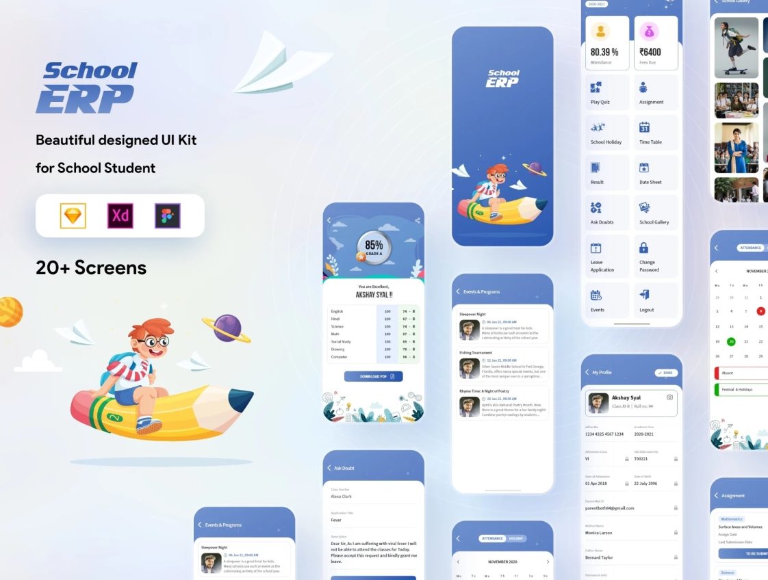 Free School ERP App Kit Template - Xd File