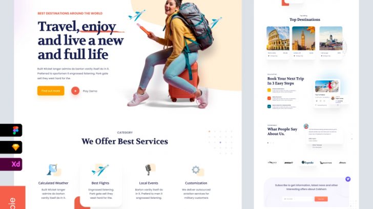 Free Adobe XD Travel Landing Page Template file - Xd File