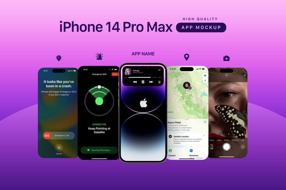 Free New iPhone 14 Pro Max App Screen Mockup (PSD) - Xd File