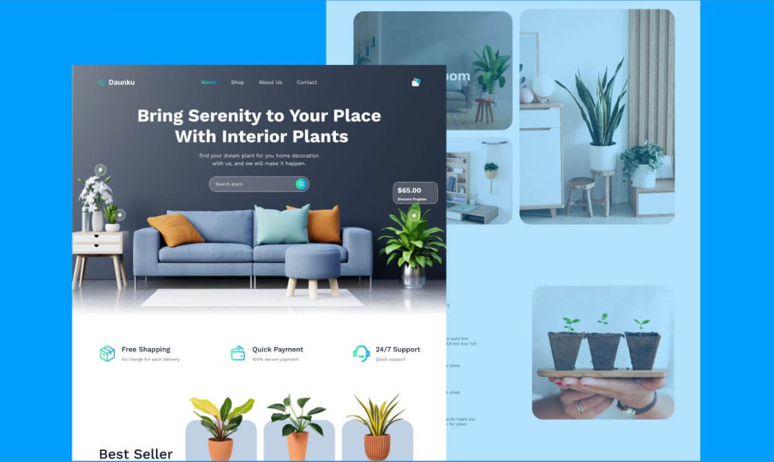 Free Figma Interior Plants Website Template - Xd File